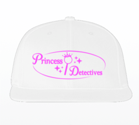 Princess Detectives Hat White With Pink Logo- Adjustable Strap In Back